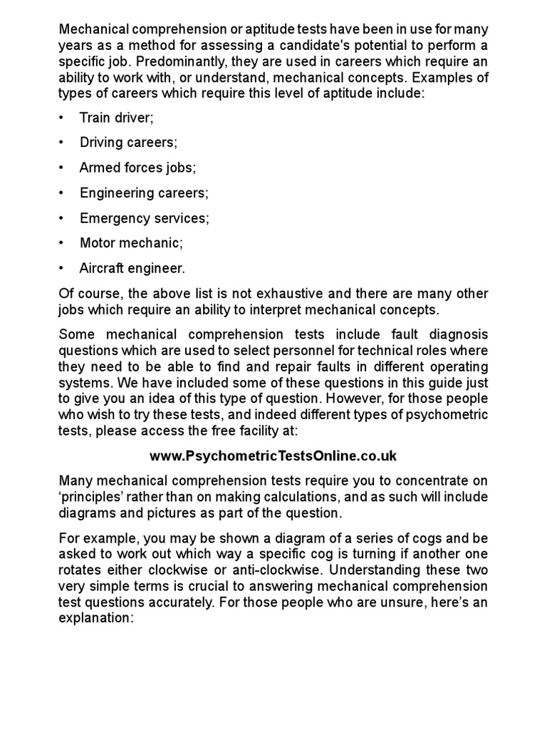 Mechanical Comprehension Introduction Pack (Tracked) PDF | PDF | Multiple Choice | Test (Assessment)