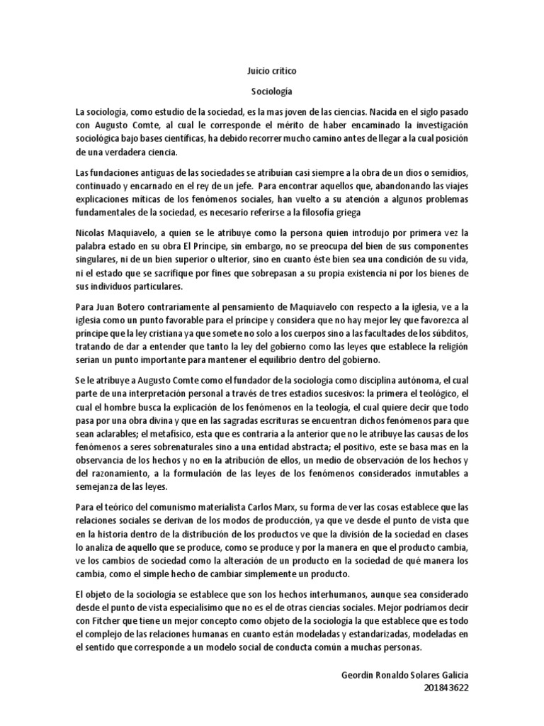 Juicio Critico | PDF | Sociología | Sociedad