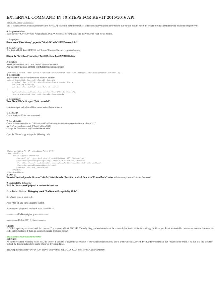 Revit API External Command Guide | PDF | Autodesk Revit | Application ...