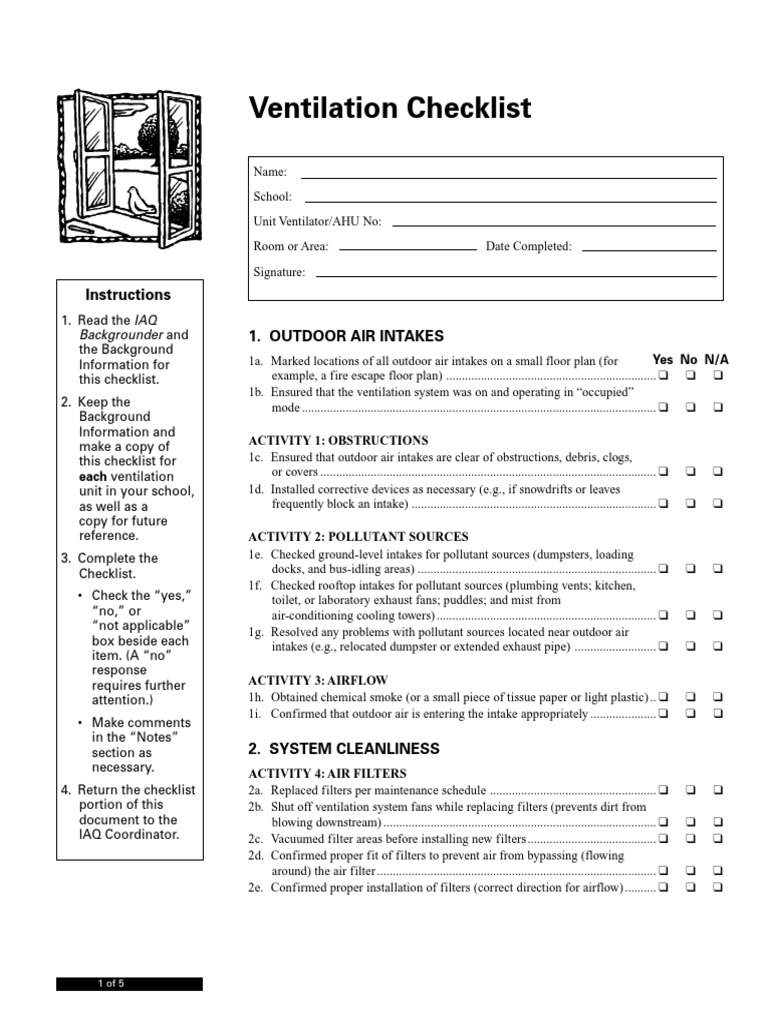 Ventilation Checklist: Instructions 1. Outdoor Air Intakes | Download ...