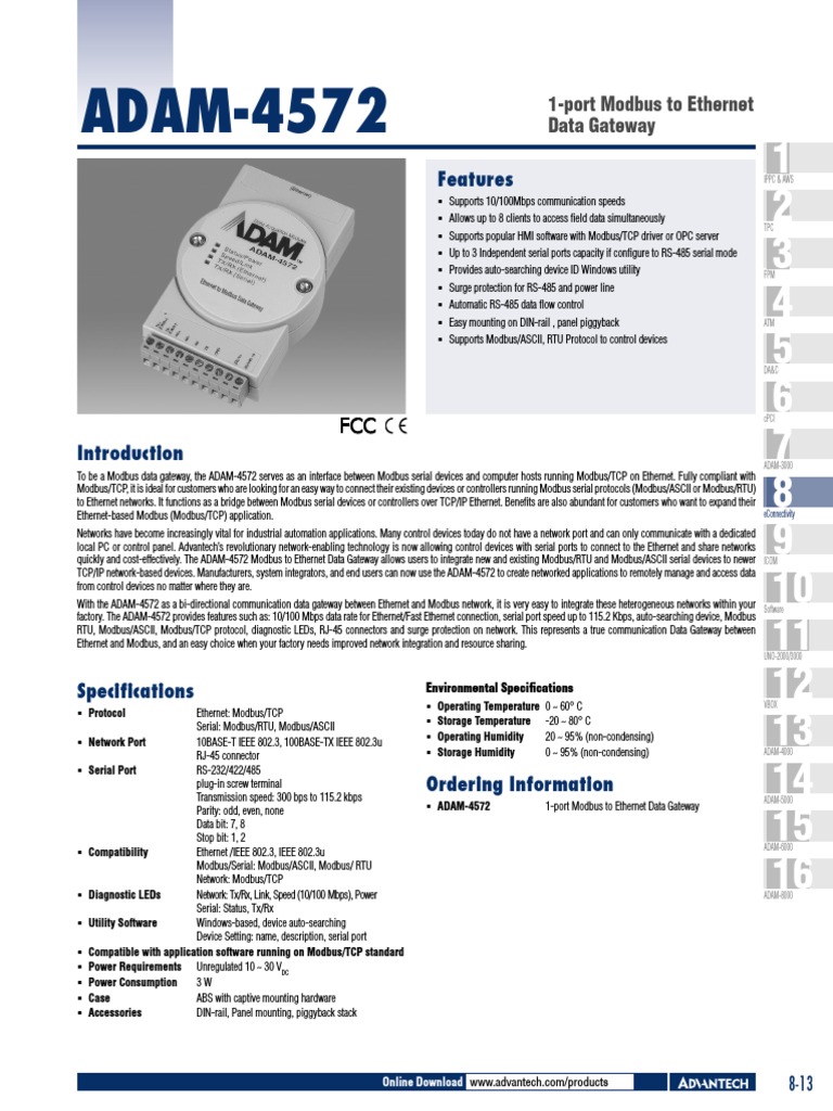 Adam 4572 1 Port Modbus To Ethernet Data Gateway Pdf Computer
