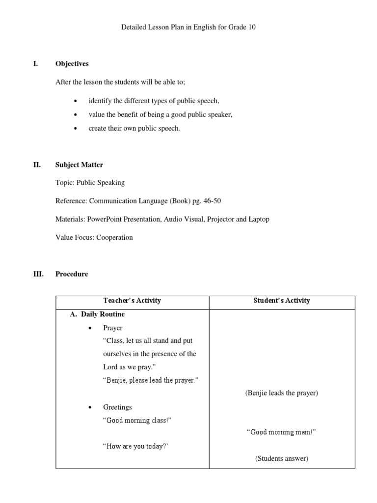 Detailed Lesson Plan TOS | PDF | Public Speaking | Lesson Plan