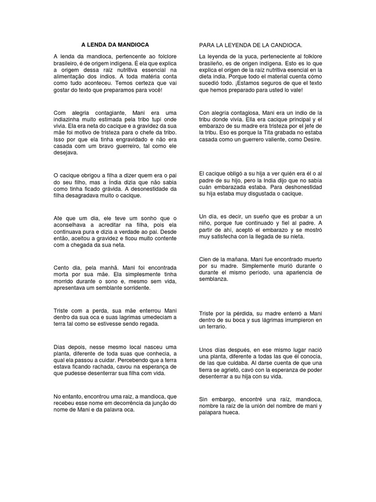 A Lenda Da Mandioca | PDF | Natureza
