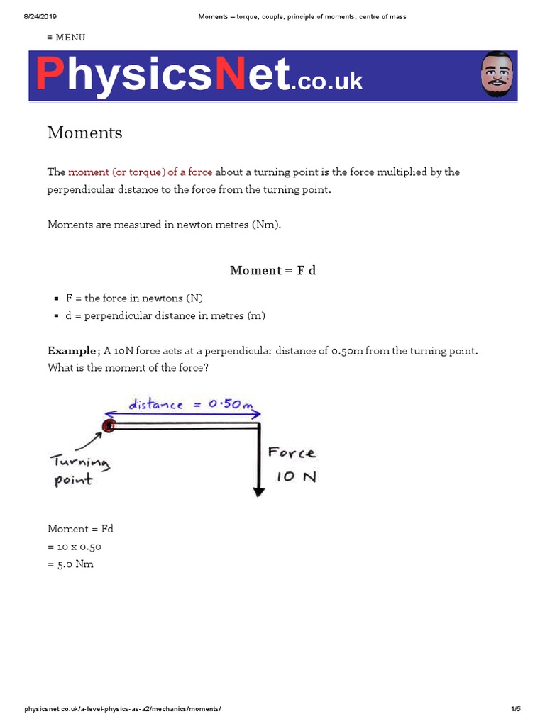 A-Level Physics: Understanding Moments | PDF | Torque | Center Of Mass