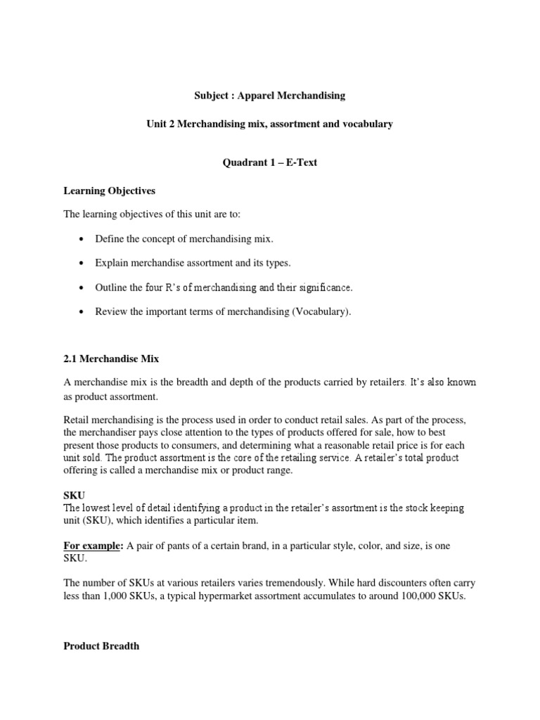 Merchandise Mix | PDF | Merchandising | Retail