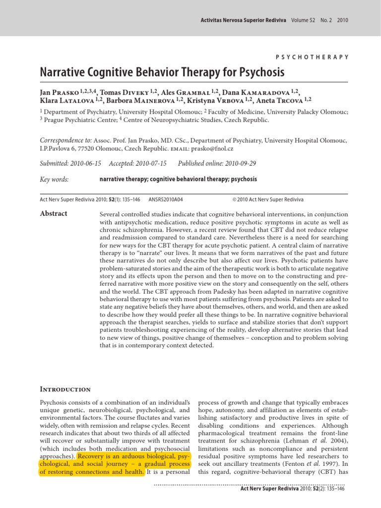 Narrative Cognitive Behavior Therapy For Psychosis | PDF | Cognitive Behavioral Therapy | Psychosis