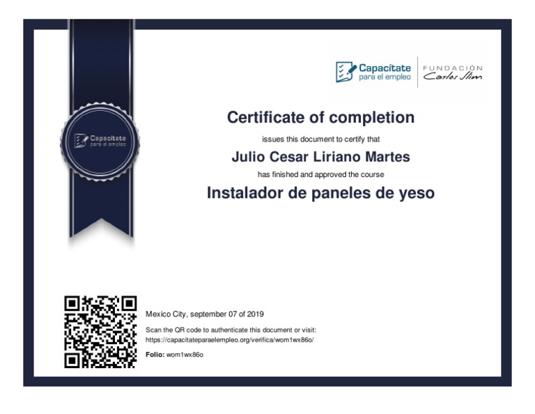 Certificate of Completion for Julio Liriano | PDF | Finance & Money ...