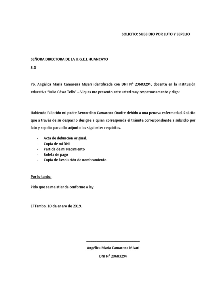 Solicito Subsidio Por Luto y Sepelio | PDF