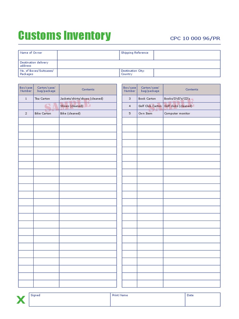 Customs Inventory: Sample Sample | PDF