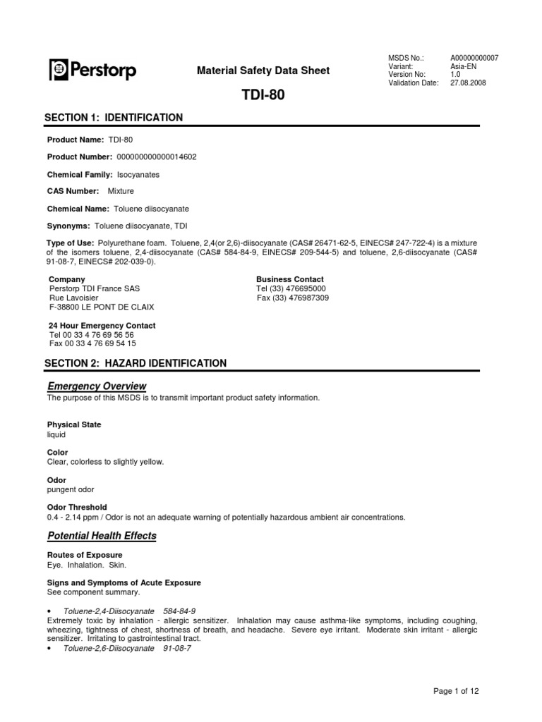 MSDS Tdi t80 Asia English | Toxicity | Water