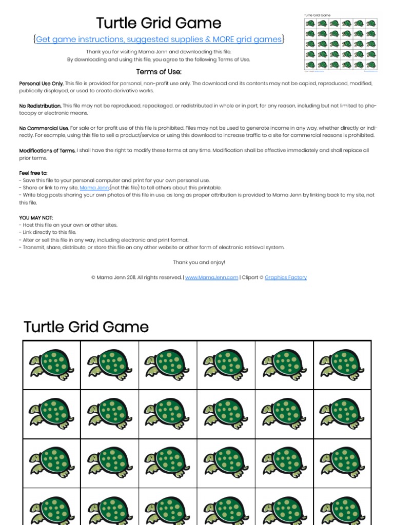 Turtle Grid Game: Get Game Instructions, Suggested Supplies & MORE Grid ...