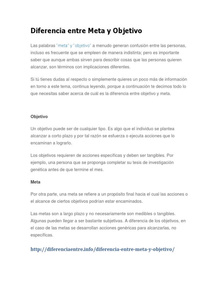 Diferencia Entre Meta y Objetivo | PDF | Planificación | Sicología