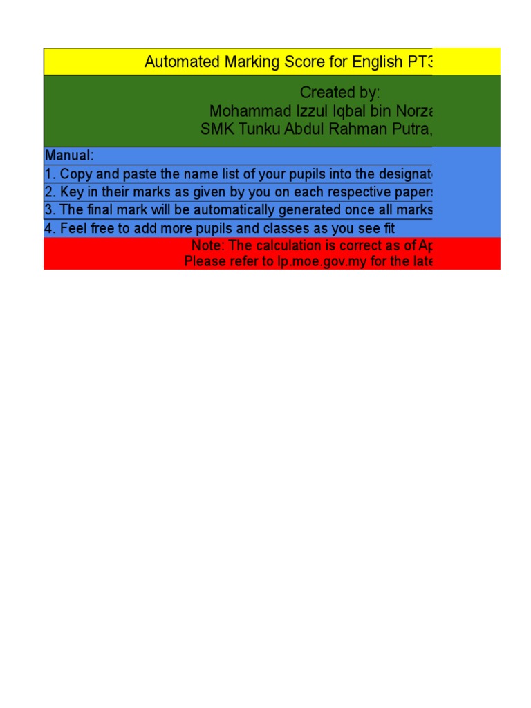 Automated Marking Score For English PT3 (New Format) | PDF