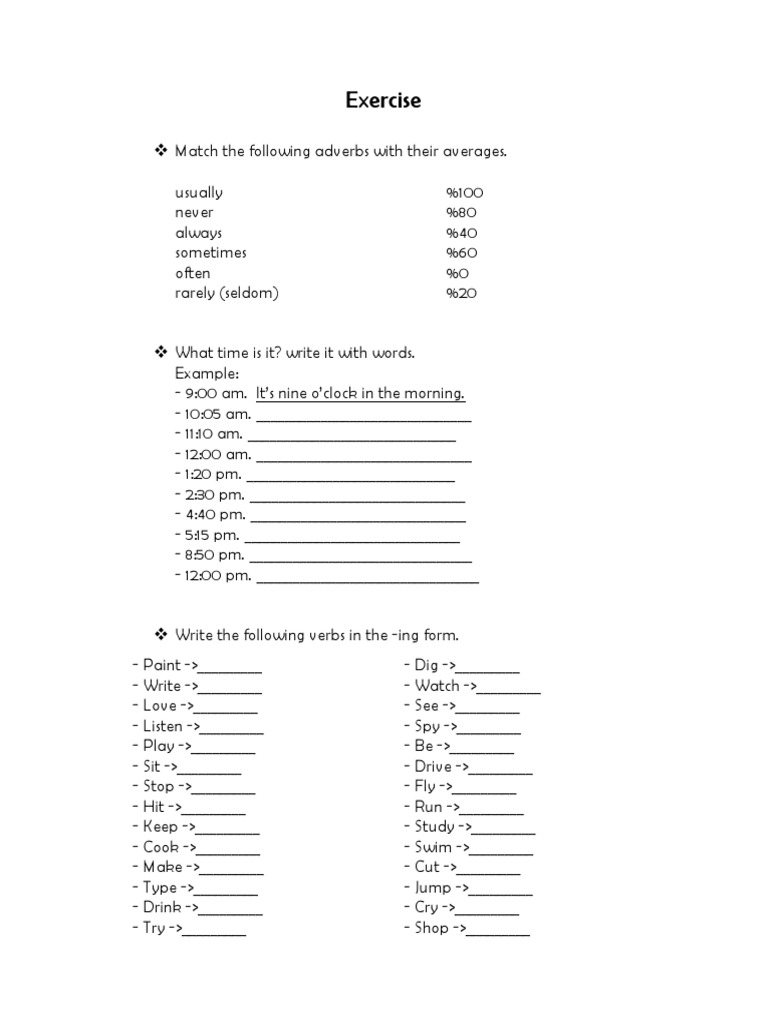 Exercise (Adverbs of Frequency) | PDF | Syntactic Relationships | Morphology