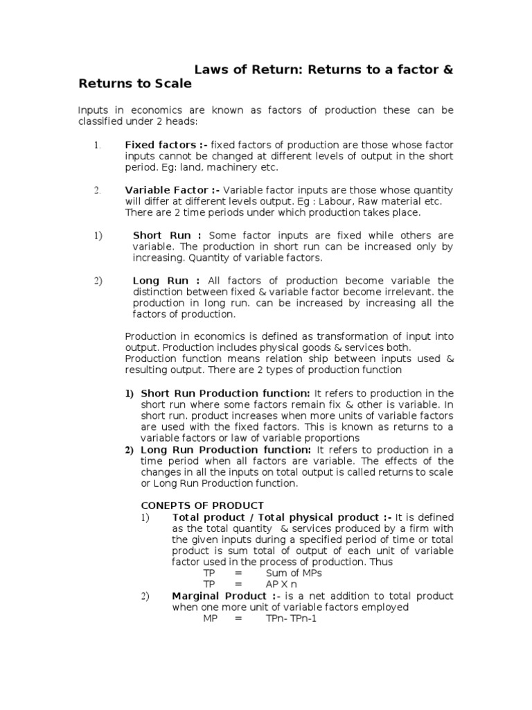 Laws of Returns in Economics Explained | PDF | Production Function ...