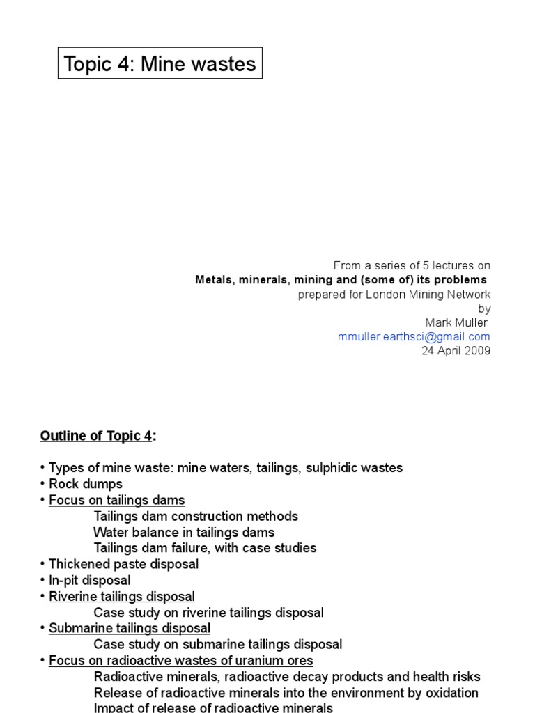 Managing Mine Wastes: A Comprehensive Review of Disposal Methods and ...