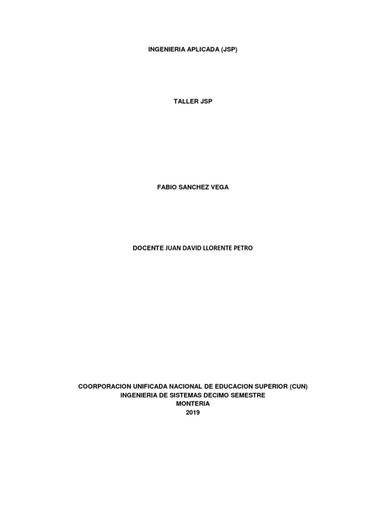 Características Y Aplicaciones De Javaserver Pages Jsp Taller Sobre El Framework Jsp Pdf 