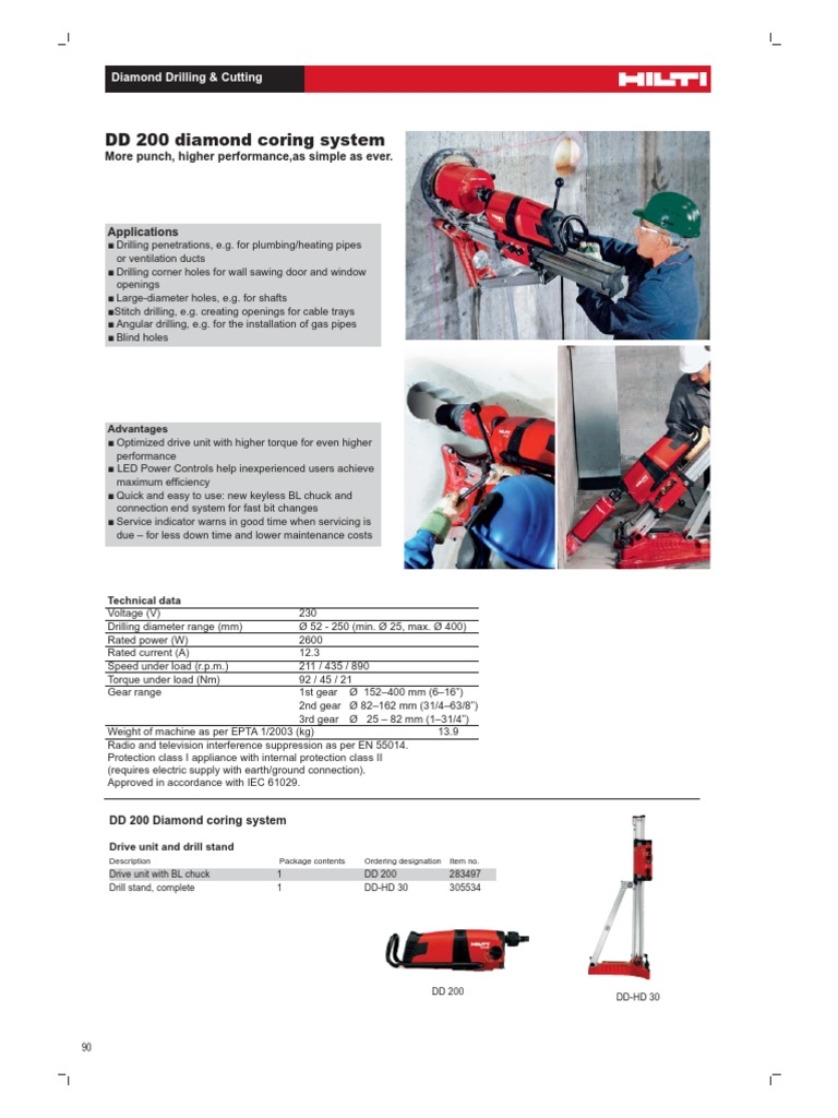 Hilti DD 200 Core Drill Parts List | PDF | Drilling | Gear