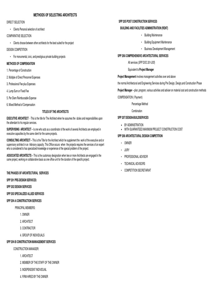 Architect Selection and Compensation Methods | PDF | Architect ...