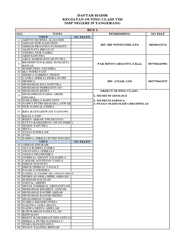 Absen Bis 1-5 Kelas 8 | PDF