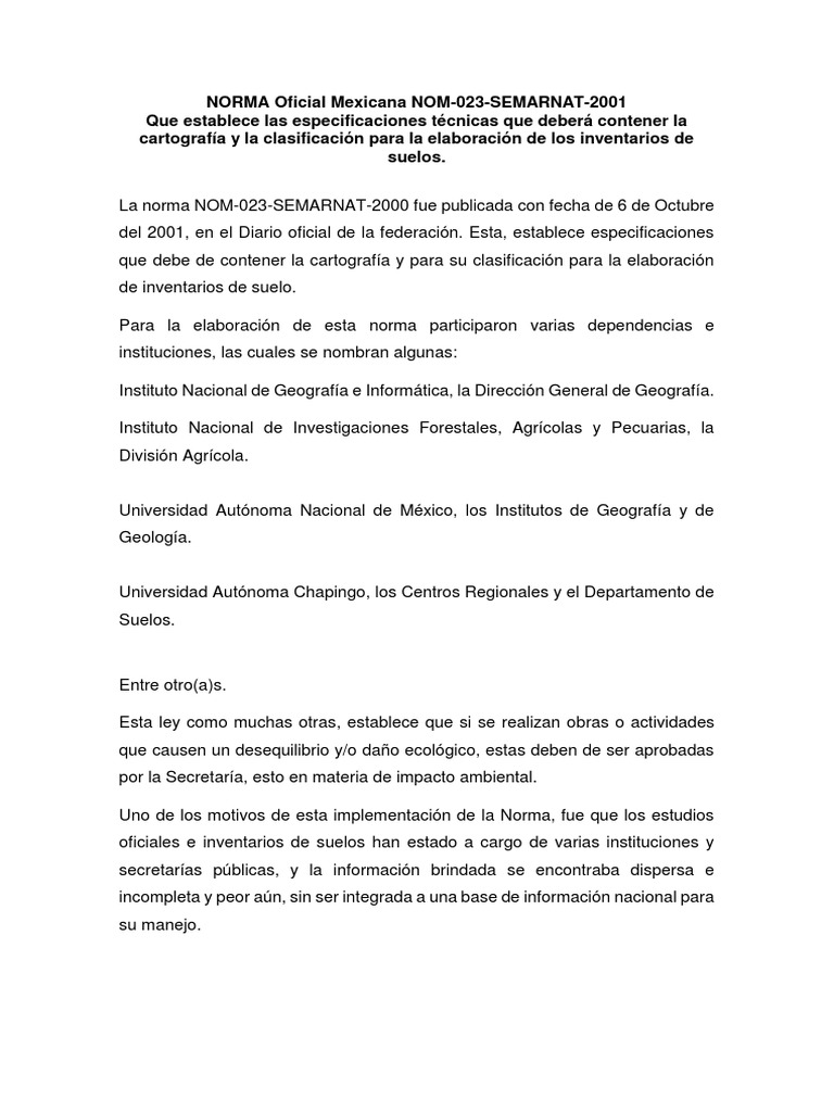 NORMA Oficial Mexicana NOM-023-SEMARNAT-2001 Que establece las ...