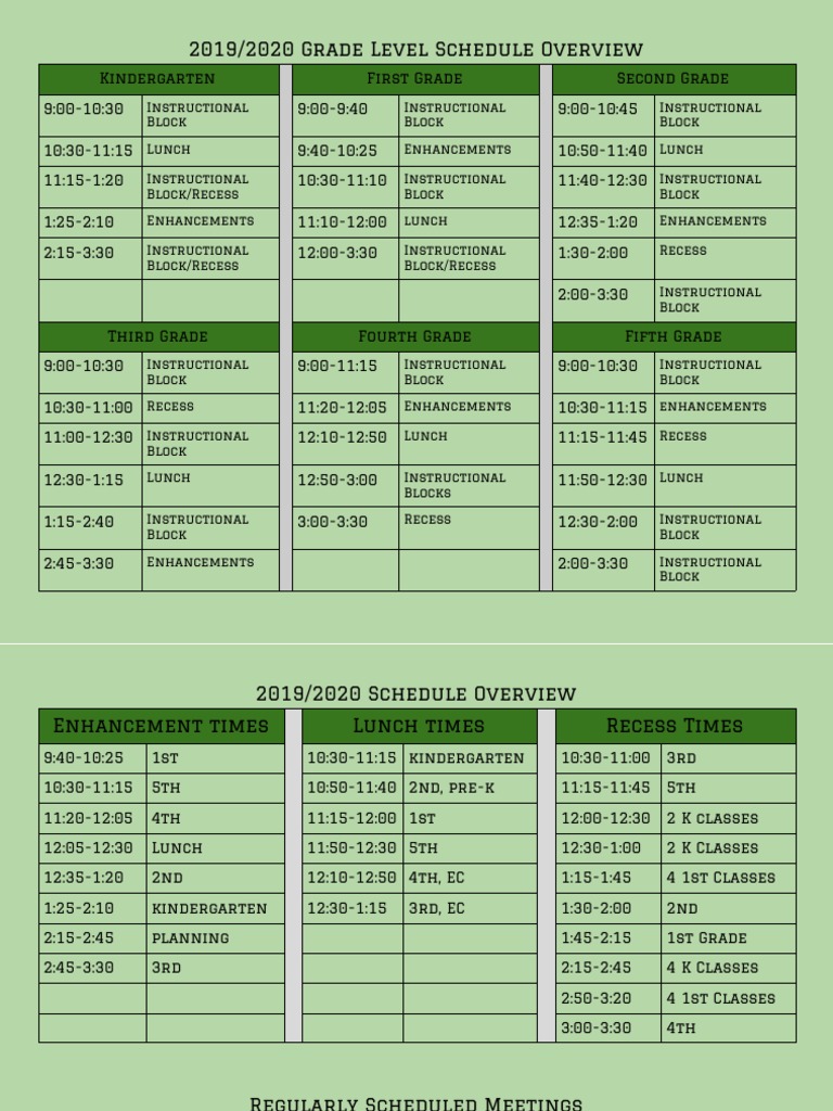 2019 2020 Schedule Overview | PDF | Kindergarten | Schools