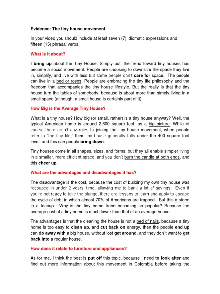 What Is It About?: Evidence: The Tiny House Movement | PDF | Business