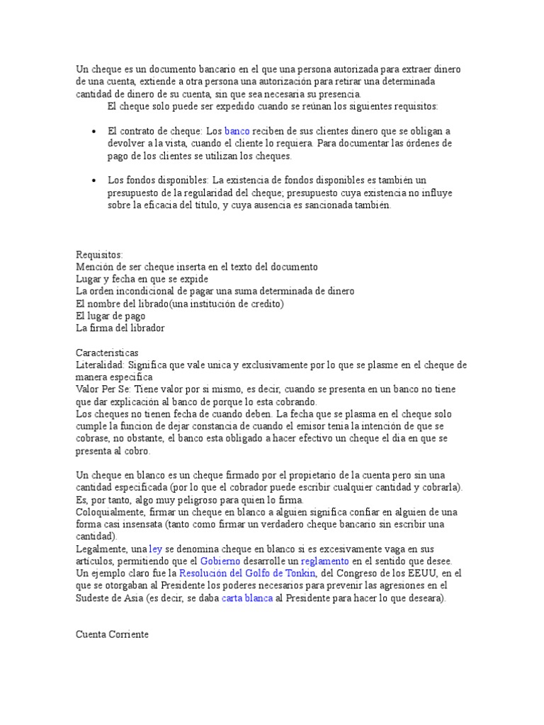 Cheque y Cuenta Corriente | PDF