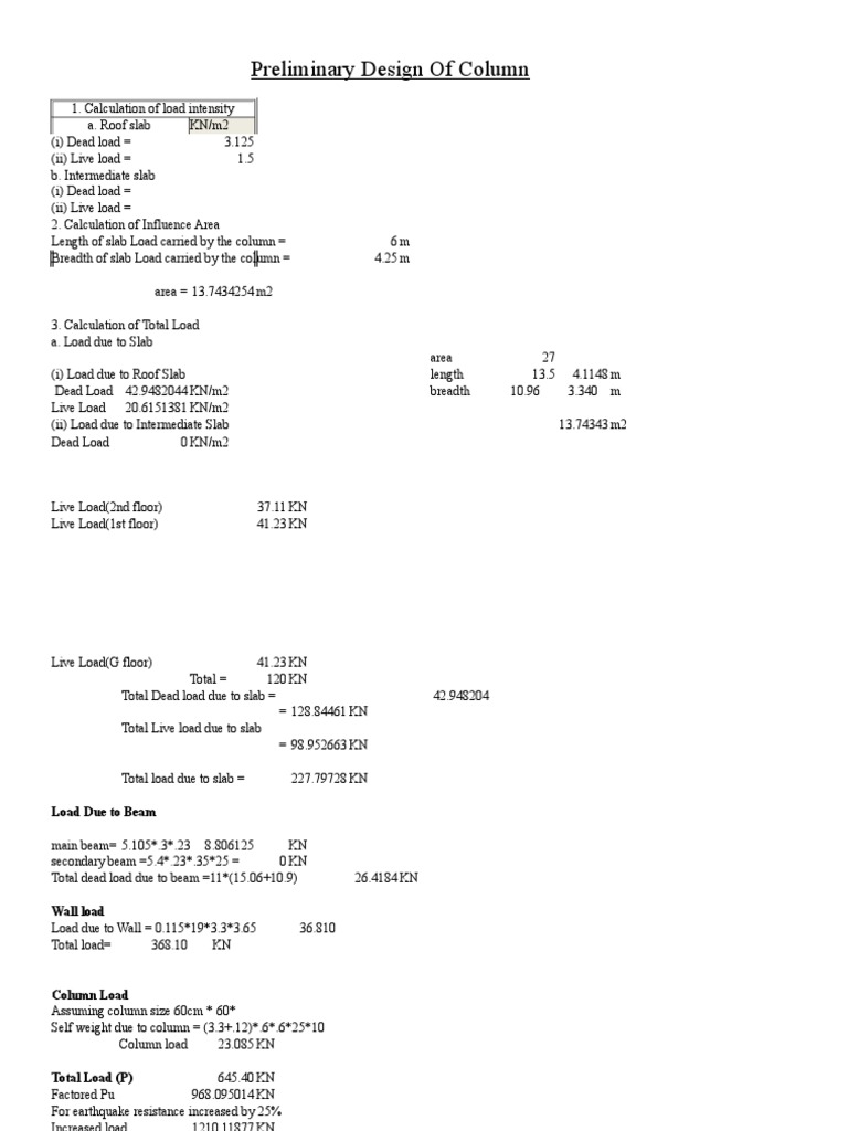 Preliminary Design of Column | PDF