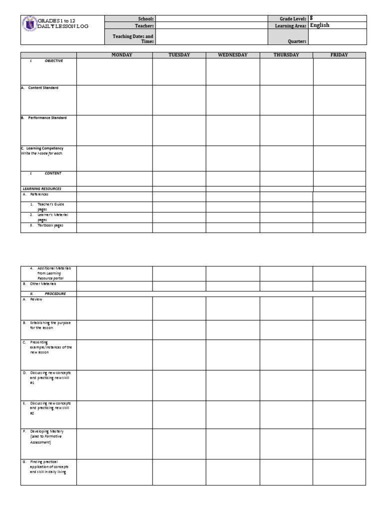 Daily Lesson Log Template | PDF