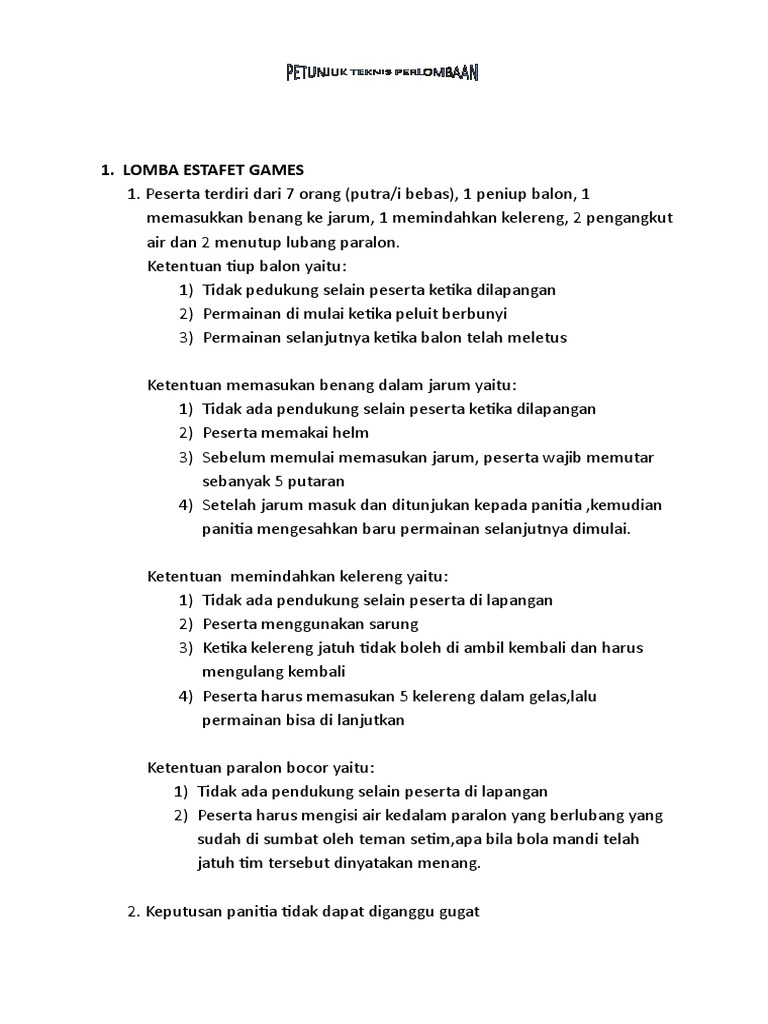 Juknis Perlombaan | PDF