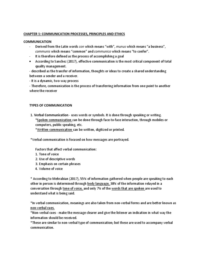 Chapter 1 Communication Processes, Principles and Ethics | PDF ...