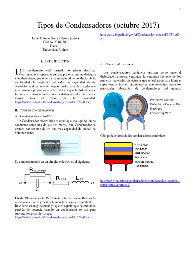 Tipos de Condensadores y Funciones | PDF | Condensador | Componentes ...