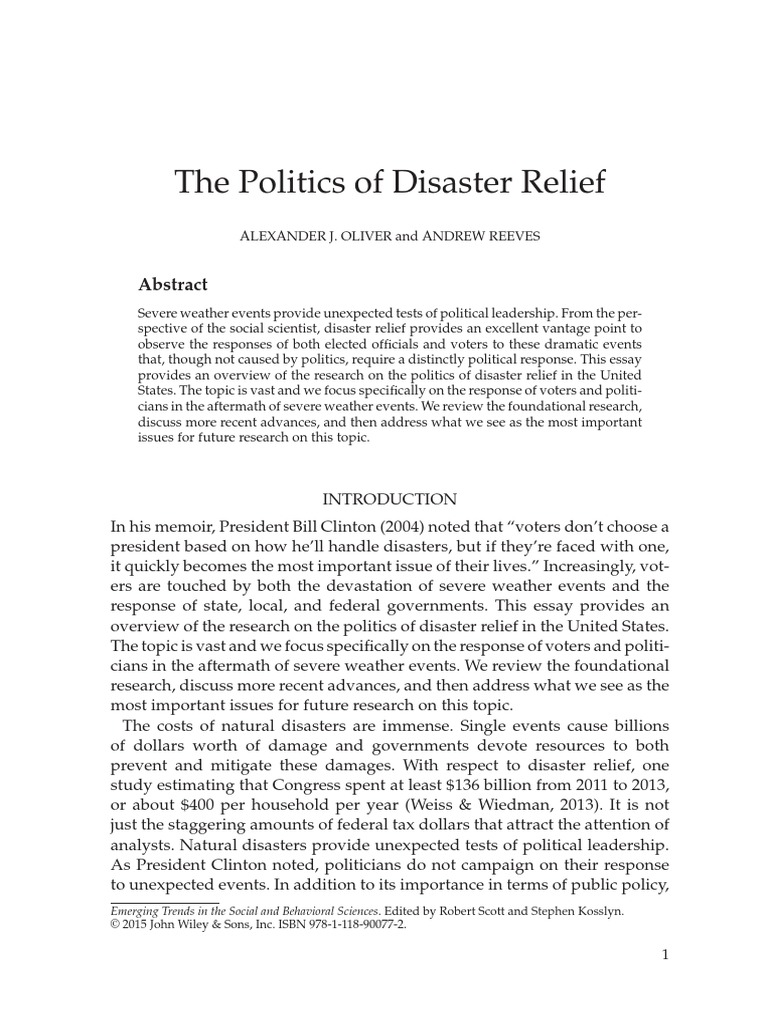The Politics of Disaster Relief: Emerging Trends in The Social and ...