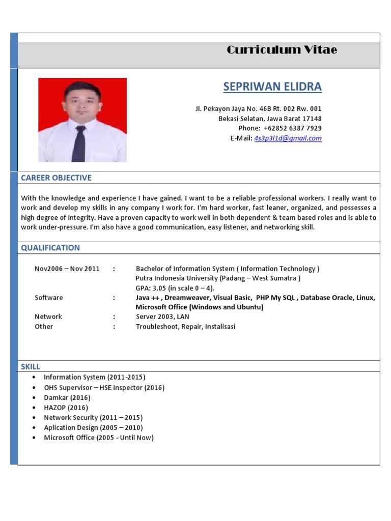 CV Sepriwan Elidra PDF | PDF | Computing | Software
