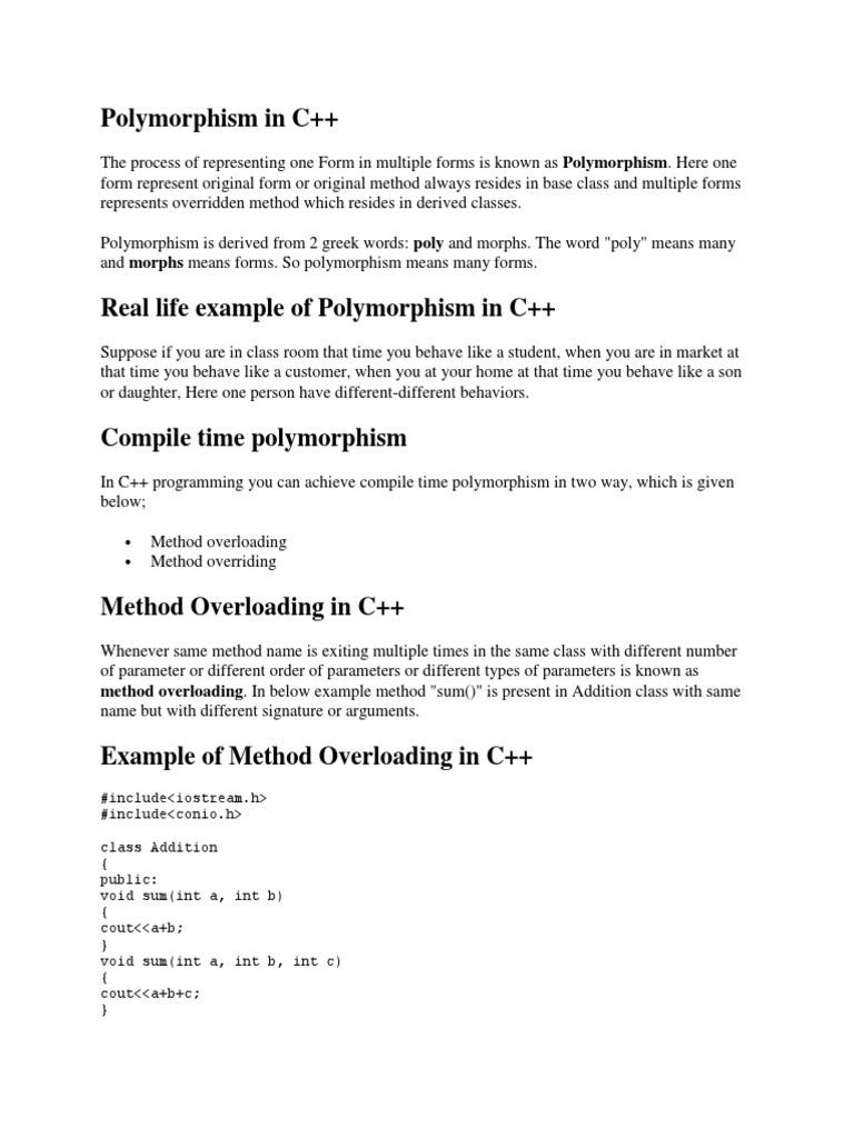 Polymorphism in C++: Method Overloading. in Below Example Method "Sum ...