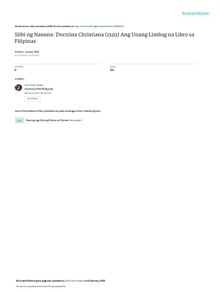 Silbi NG Nauuna: Doctrina Christiana (1593) Ang Unang Limbag Na Libro ...