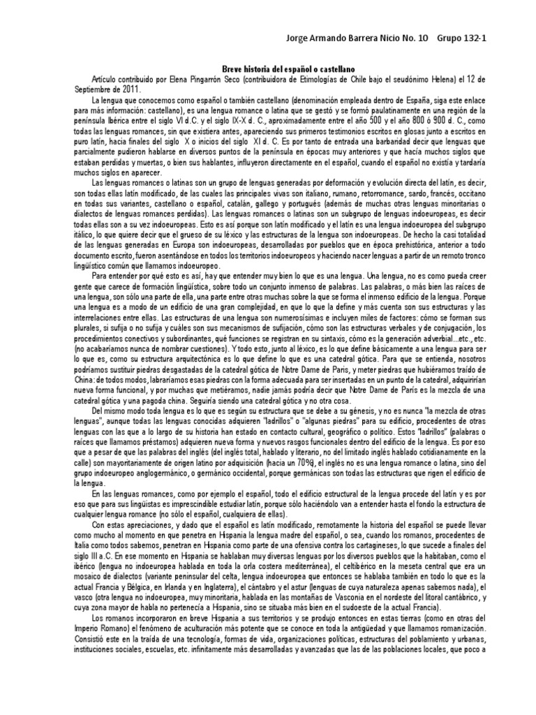Breve Historia Del Español o Castellano | PDF | latín | Lengua española