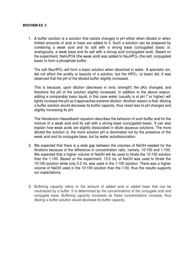 Biochem Ex 2 | PDF | Buffer Solution | Ph
