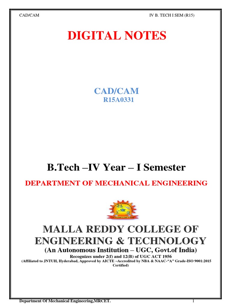 CAD CAM Digital Notes | Download Free PDF | Computer Aided Design ...