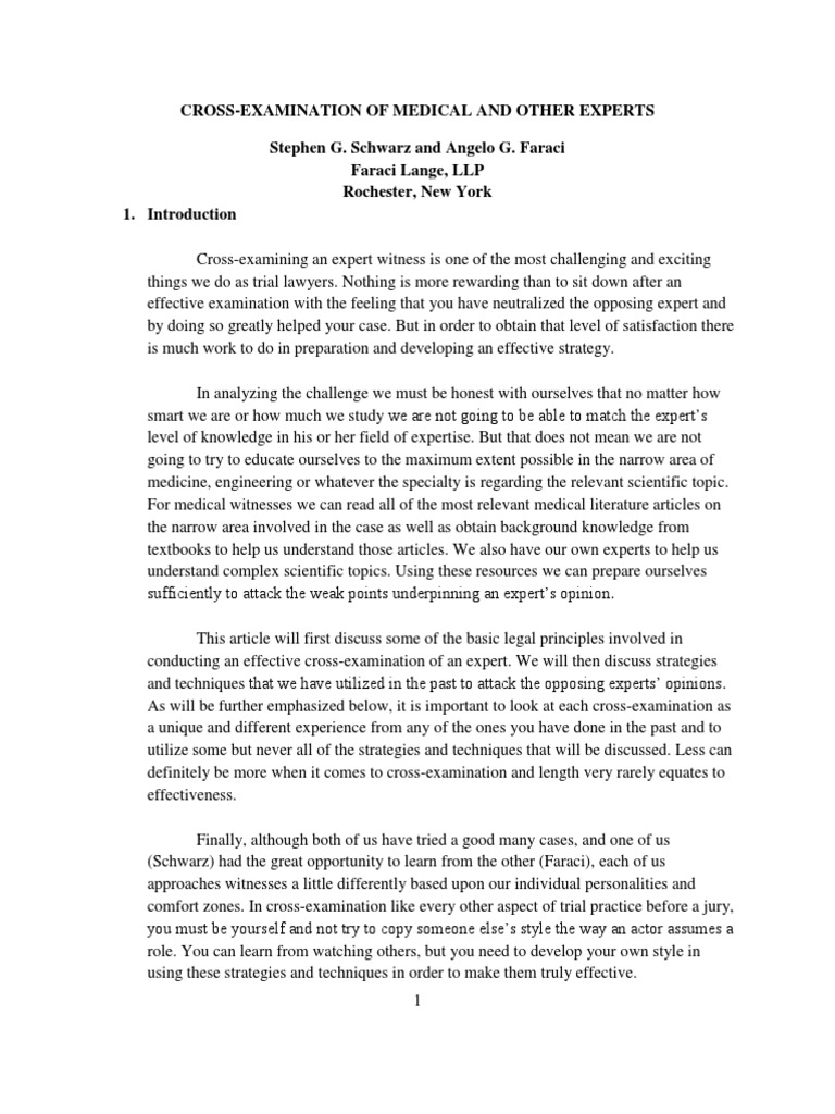 Cross-Examining Medical Experts | PDF | Witness | Testimony