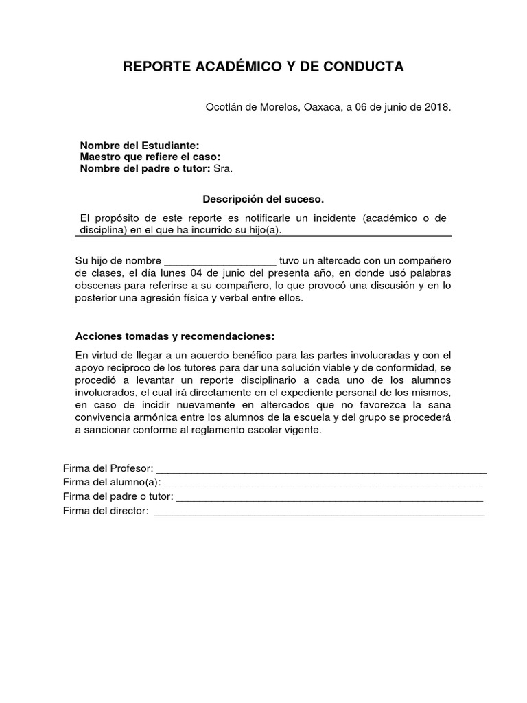 Reporte Académico y de Conducta | PDF