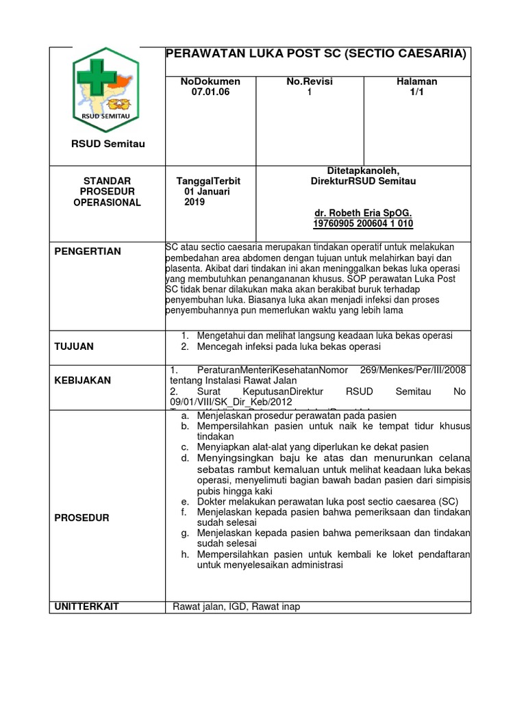 6.SPO Perawatan Luka Post SC | PDF