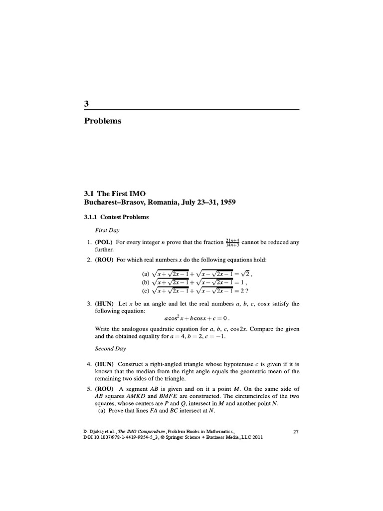 Springer Science + Business Media, LLC 2011 Et Al., The IMO Compendium ...