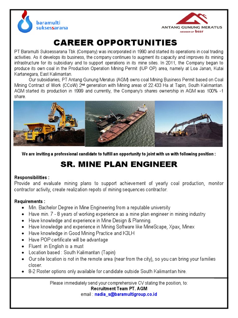 Career Opportunities: Sr. Mine Plan Engineer | PDF