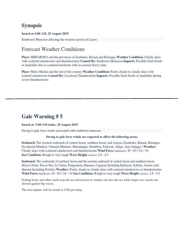 Synopsis: Forecast Weather Conditions | PDF