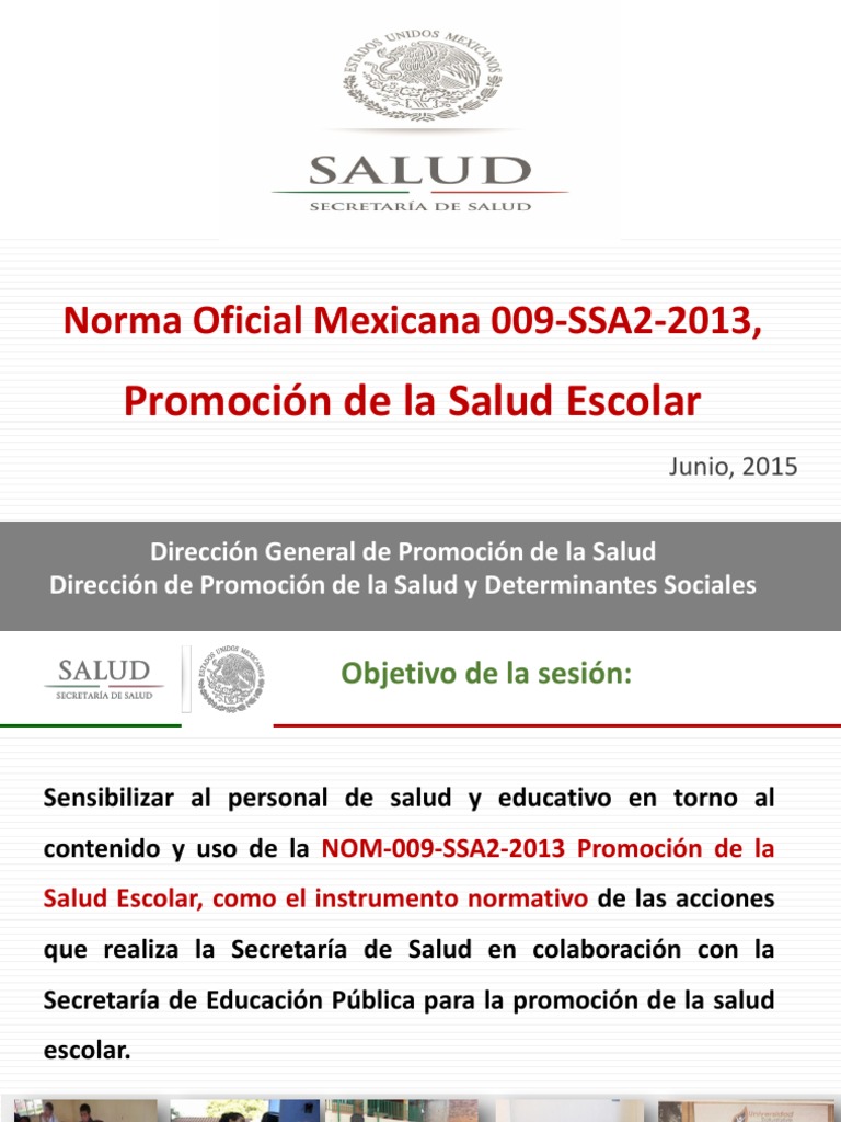 Norma 009-SSA2-2013: Salud Escolar | PDF | Promoción de la salud ...