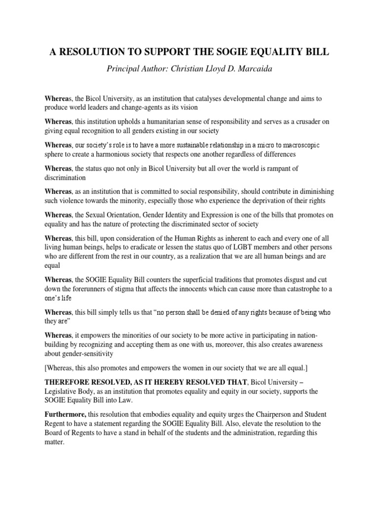 Support for SOGIE Equality Bill | PDF | Minority Group | Discrimination