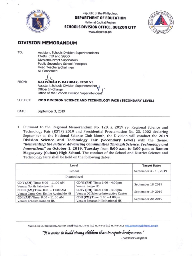 2019 Division Science and Technology Fair Secondary Level | Science