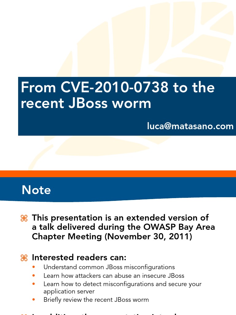 From Cve-2010-0738 To The Recent Jboss Worm | PDF | Application Server ...